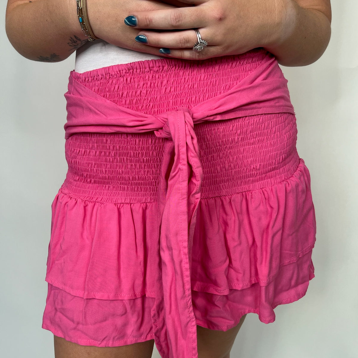 Skemo Solids Tie Short Skirt Pink | Vagabond Apparel Boutique